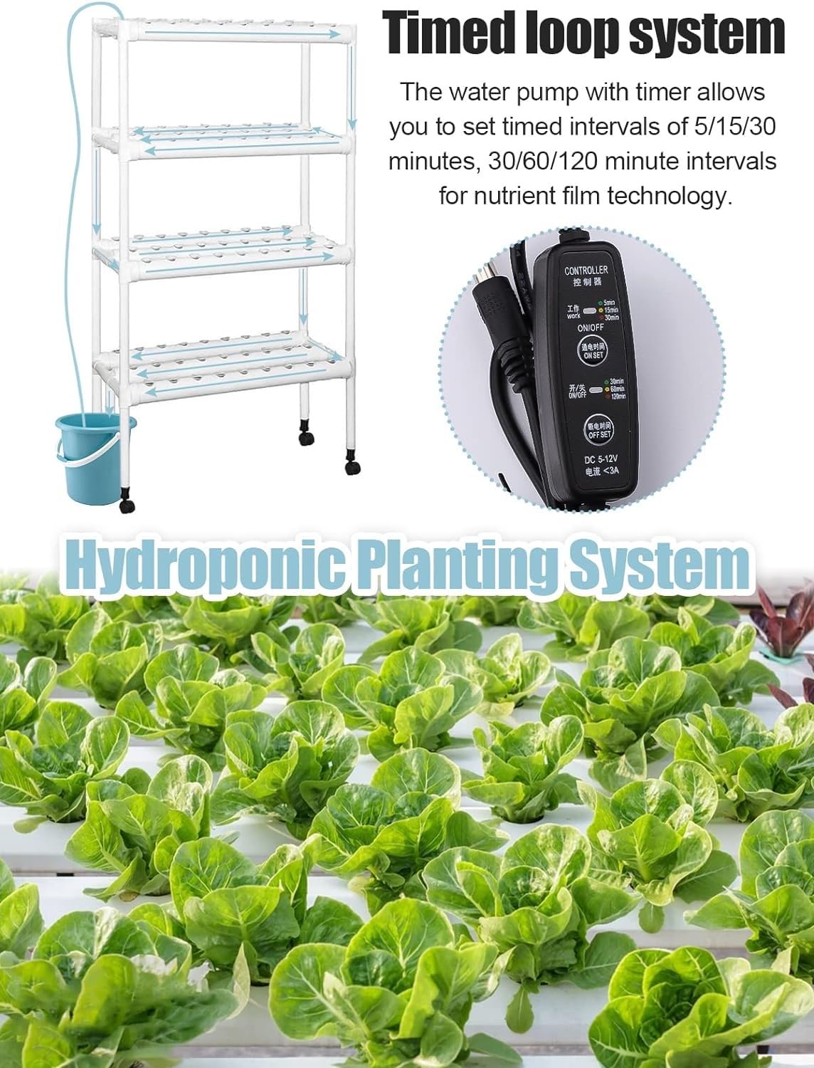4 Layer Hydroponic Grow Kit with Wheels 108 Sites 12 Pipes Hydroponic Planting Equipment with Water Pump Hydroponic Growing System with Grow Baskets and Sponges