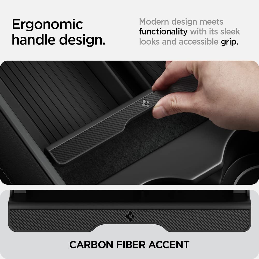 Spigen Center Console Organizer Tray Designed for Tesla Model 3 & Y 2025/2024/2023 with Smooth Slide Technology [Not Compatible with Tesla Model 3 2025/2024 Refresh (Highland)] (Carbon Edition)