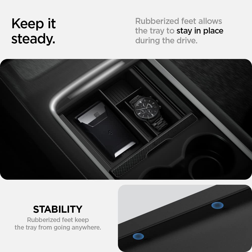 Spigen Center Console Organizer Tray Designed for Tesla Model 3 & Y 2025/2024/2023 with Smooth Slide Technology [Not Compatible with Tesla Model 3 2025/2024 Refresh (Highland)] (Carbon Edition)