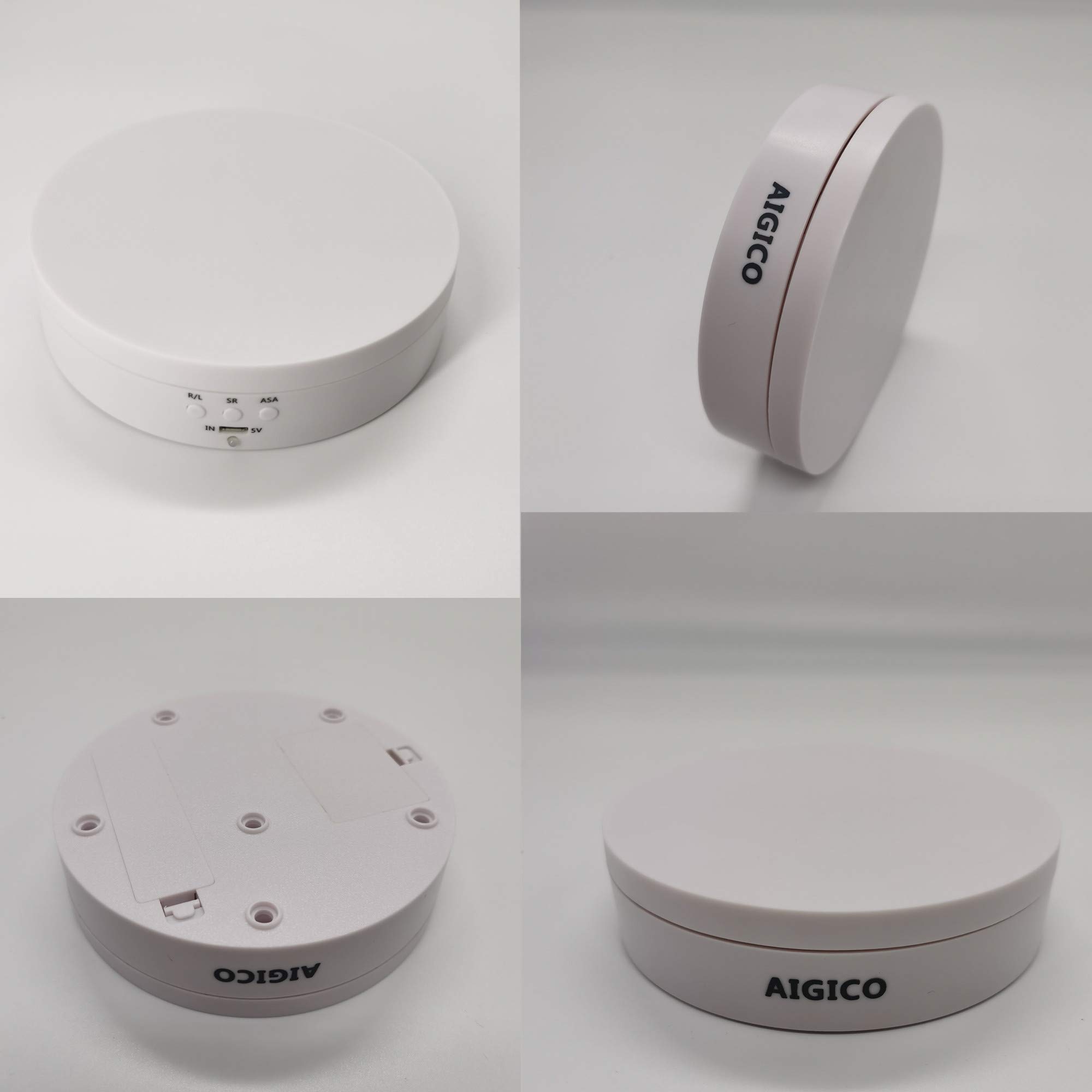 AIGICO Motorized Rotating Stand, 5.4Inch Max Loading 6.6Lb Battery USB Use Display Turntable for Jewelry Cake 3D Curing Resin Prints Spinner Shelf(White with Mirror Sticker)