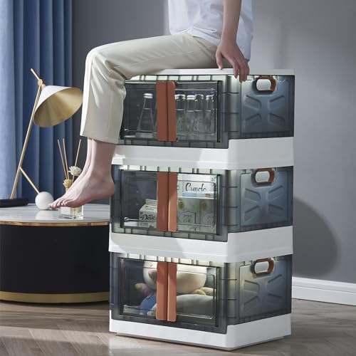 Shoe Storage Box,Plastic Stackable Shoe Organizer for Closet,Space Saving Shoe Storage Boxes,Lockable Sneaker Containers Case Bins with Lids & Wheels,Foldable Shoe Rack for Sneaker Boot (1 Pack)