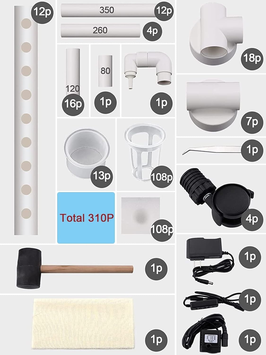 4 Layer Hydroponic Grow Kit with Wheels 108 Sites 12 Pipes Hydroponic Planting Equipment with Water Pump Hydroponic Growing System with Grow Baskets and Sponges