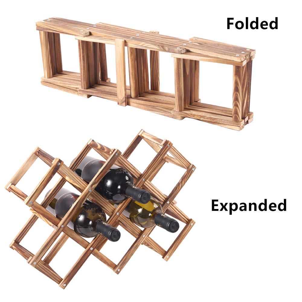 PENGKE Wood Wine Rack Freestanding Wine Rack,10 Bottles Countertop Free Stand Wine Storage Holder Protector for Red White Wine