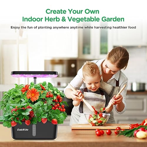 DakRide Mini Hydroponics Growing System, Indoor Herb Garden System with LED Grow Light, Plants Germination Kit with Automatic Timer, Quiet Water Pump, Height Adjustable for Family, 8 Pods