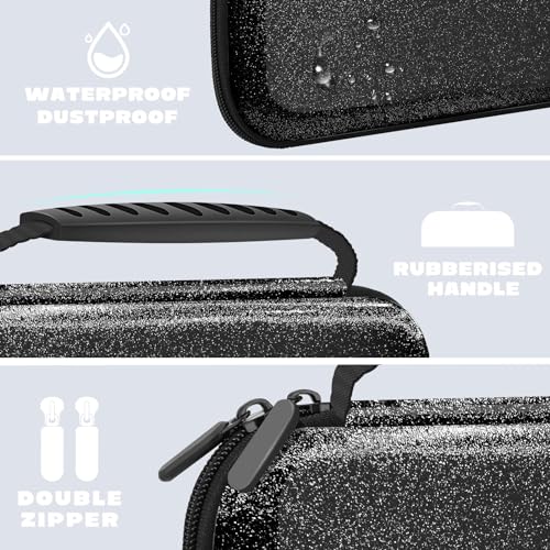 homicozy Glitter Carrying Case Compatible with Nintendo Switch OLED & Switch Console,Black Protective Hard Travel Case Shell Pouch for Nintendo Switch Console/Accessories,Switch Gaming Case for Girls