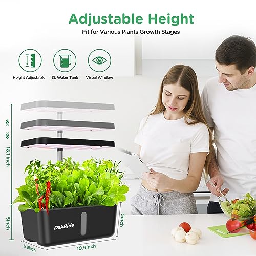 DakRide Mini Hydroponics Growing System, Indoor Herb Garden System with LED Grow Light, Plants Germination Kit with Automatic Timer, Quiet Water Pump, Height Adjustable for Family, 8 Pods