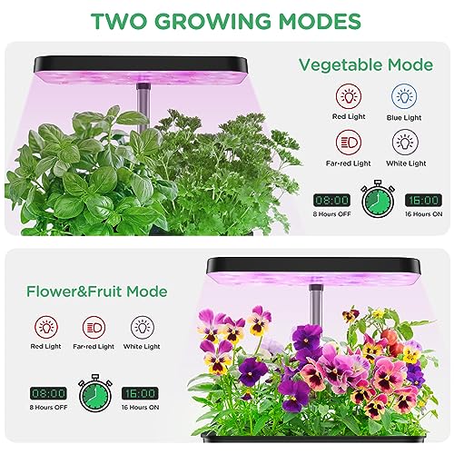 DakRide Mini Hydroponics Growing System, Indoor Herb Garden System with LED Grow Light, Plants Germination Kit with Automatic Timer, Quiet Water Pump, Height Adjustable for Family, 8 Pods