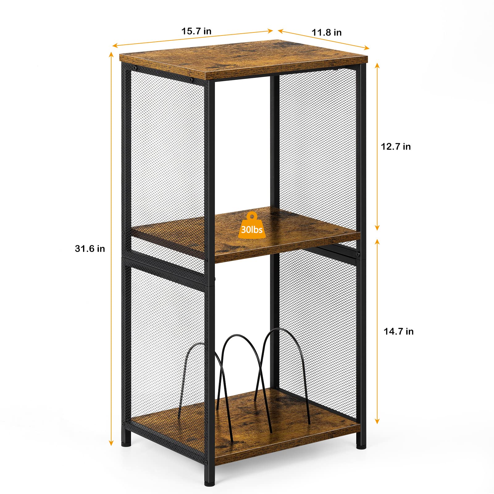 ETELI Tall Side Table 3 Tier Record Player Stand Table with Vinyl Storage Small Industrial Side Table Vinyl Record Stand Turntable Stand Hold Up to 170 Albums for Living Room Bedroom Office