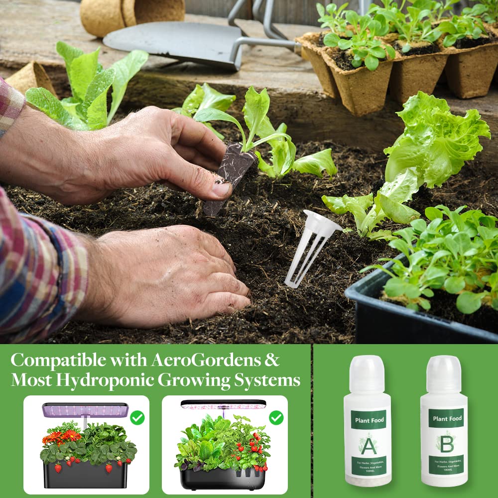 Hydroponics Supply Seed Pods Kit for Growing System, Seed Starter Pods for Indoor Garden, 50pcs Grow Sponges for AeroGarden, 15 Baskets, A&B Hydroponic Nutrients, Work with Idoo and Other Hydroponics