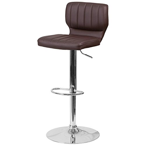 KLS Modern Barstools Adjustable Hydraulic 360 Degree Swivel Stable Steel Frame Padded Vinyl Cushion Low Back Seat Design Dining Chair Pub Stool - Set of 2 Brown # 1969