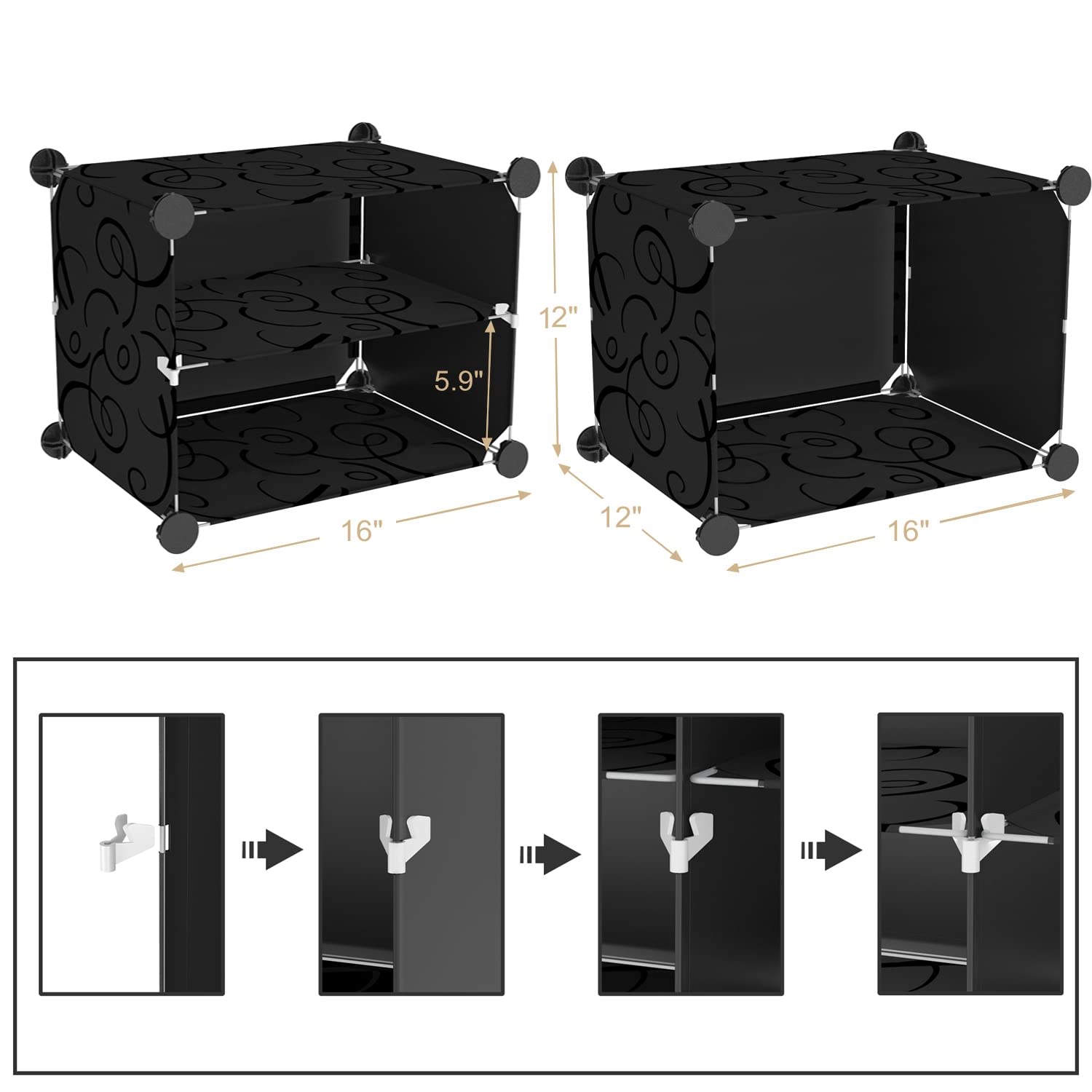 BASTUO 6 Cubes Shoe Rack with Door, 24 Pair Plastic Shoe Rack with Door, for Livingroom, Bedroom and Office (Black)