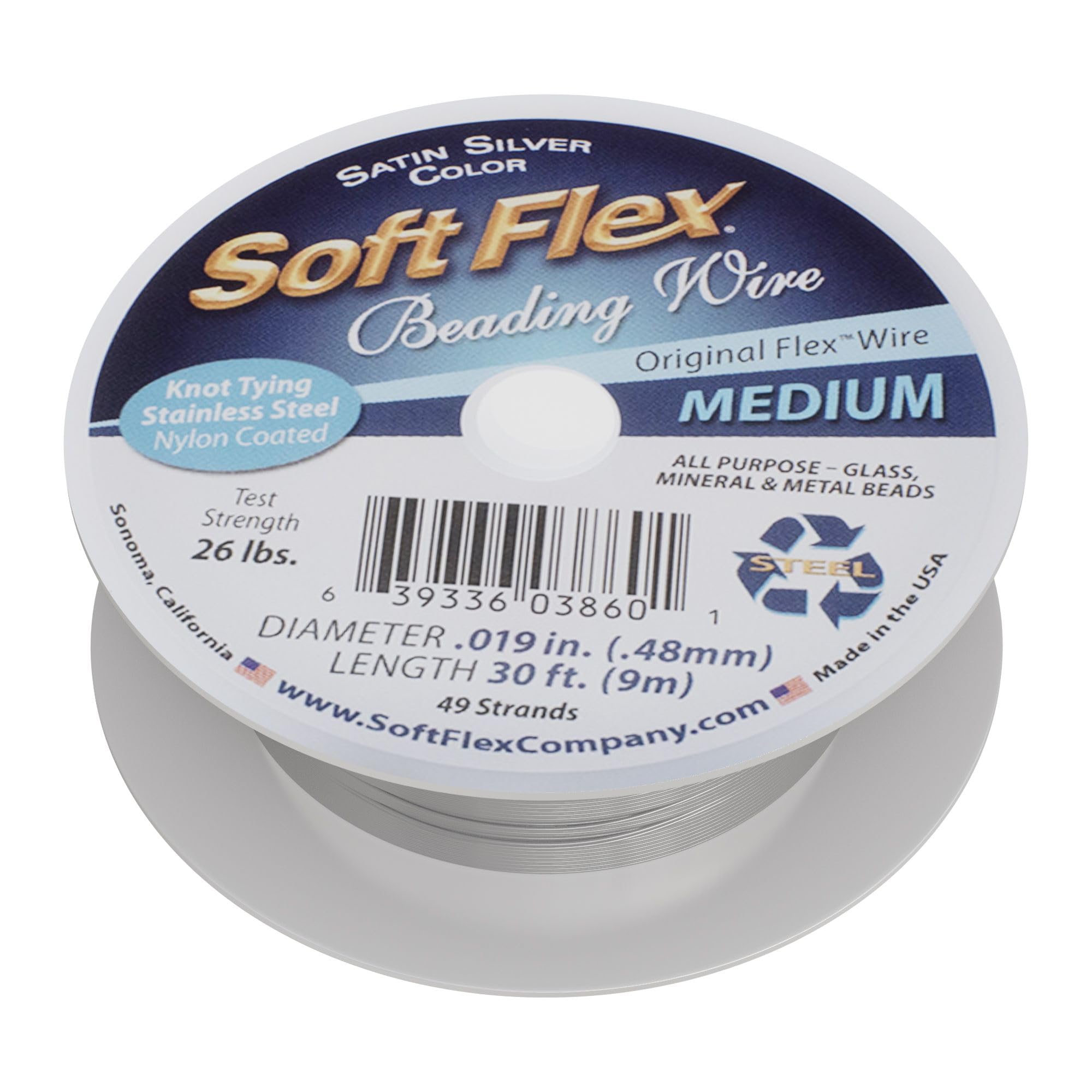 Soft Flex Wire 49-Strand .019" Diameter 30ft/Pkg-Satin Silver