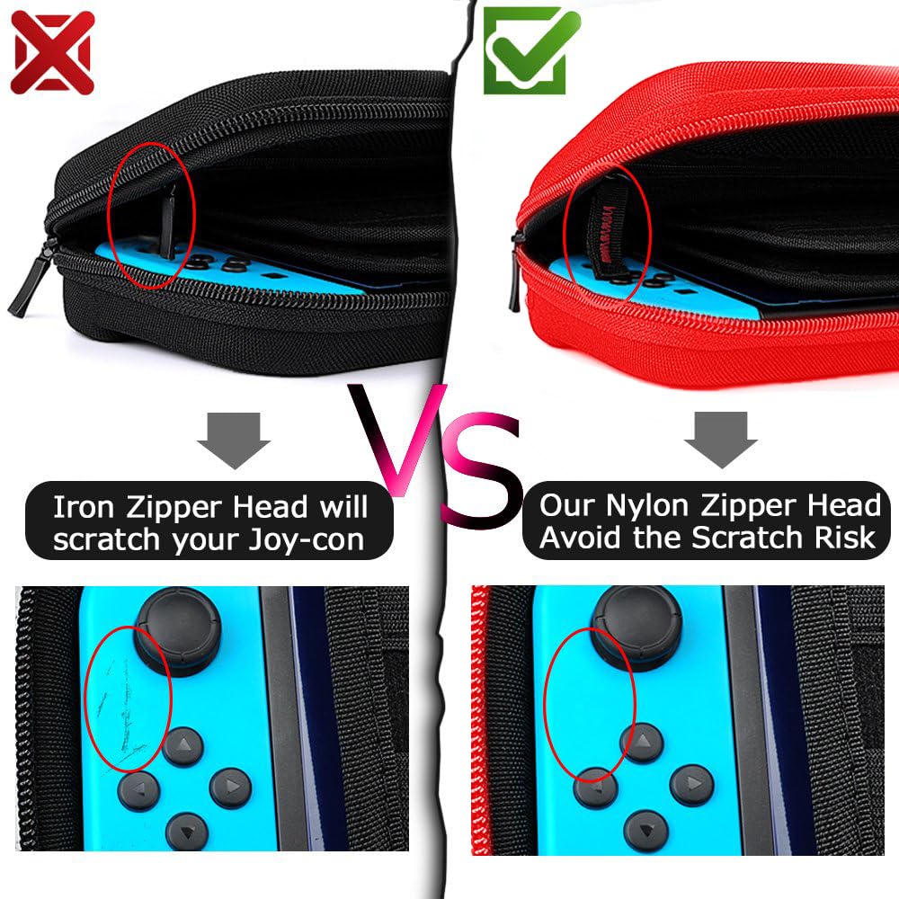 daydayup Switch Carrying Case Compatible with Nintendo Swtich, with 20 Games Cartridges Protective Hard Shell Travel Carrying Case Pouch for Console & Accessories(Red)