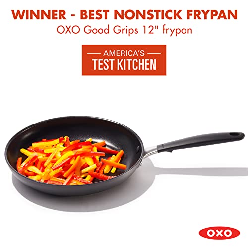 OXO Good Grips 10" Frying Pan Skillet, 3-Layered German Engineered Nonstick Coating, Stainless Steel Handle with Nonslip Silicone, Black