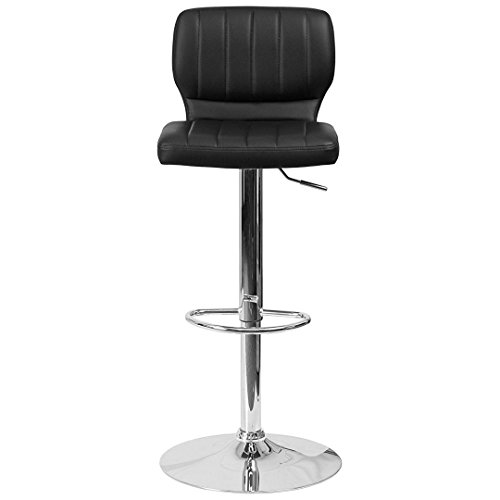 KLS Modern Barstools Adjustable Hydraulic 360 Degree Swivel Stable Steel Frame Padded Vinyl Cushion Low Back Seat Design Dining Chair Pub Stool - Set of 2 Black # 1969