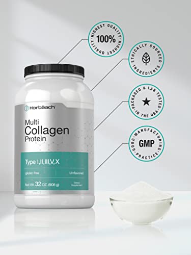 Multi Collagen Protein Powder 32 oz | Type I, II, III, V, X | Hydrolyzed Collagen Peptides | Keto & Paleo Friendly | Unflavored & Gluten Free | by Horbaach