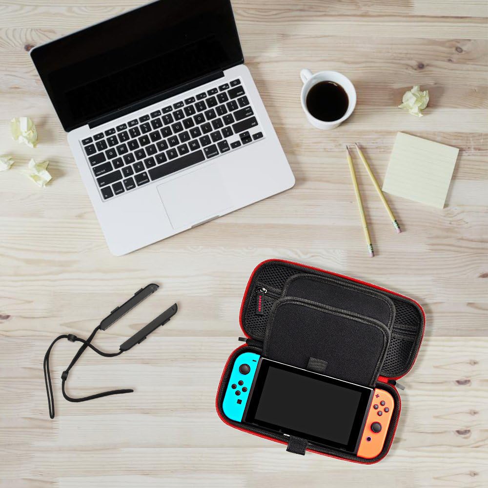 daydayup Switch Carrying Case Compatible with Nintendo Swtich, with 20 Games Cartridges Protective Hard Shell Travel Carrying Case Pouch for Console & Accessories(Red)