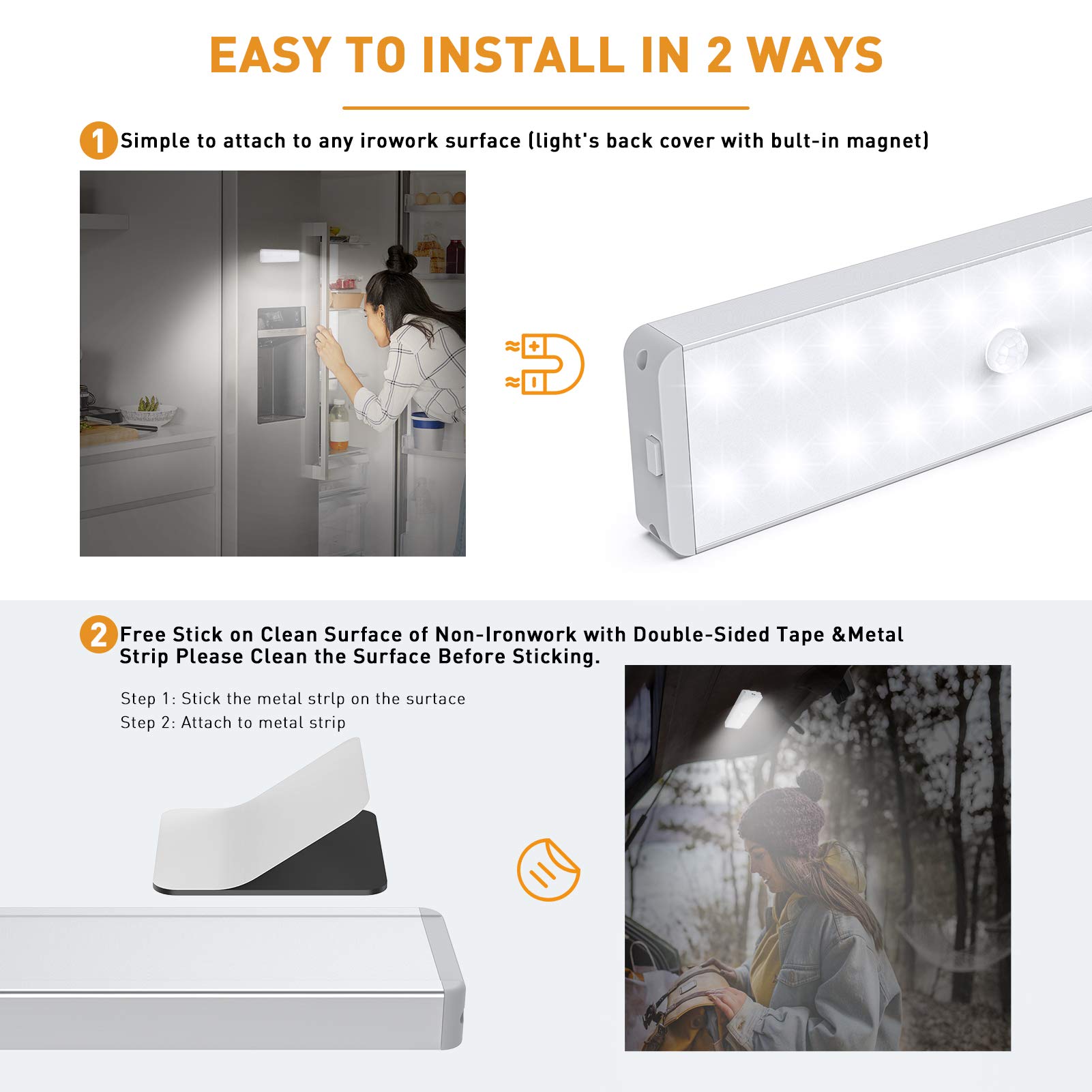 LED Closet Light, Newest 20LEDs Dimmer USB Rechargeable Motion Sensor Light Under Cabinet Lighting with Remote Control, Wireless Stick-Anywhere Night Safe Light Bar for Wardrobe,Kitchen-5 Pcs