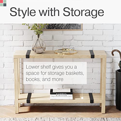 Modern Farmhouse Wood Entryway Table – Skinny Console Table with Storage – Entry Table with Metal Details – Narrow Sofa Table - Living Room Furniture – Modern Home Décor (White Washed Oak)