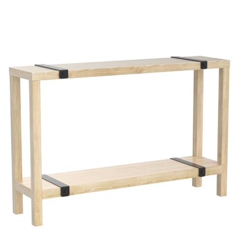 Modern Farmhouse Wood Entryway Table – Skinny Console Table with Storage – Entry Table with Metal Details – Narrow Sofa Table - Living Room Furniture – Modern Home Décor (White Washed Oak)