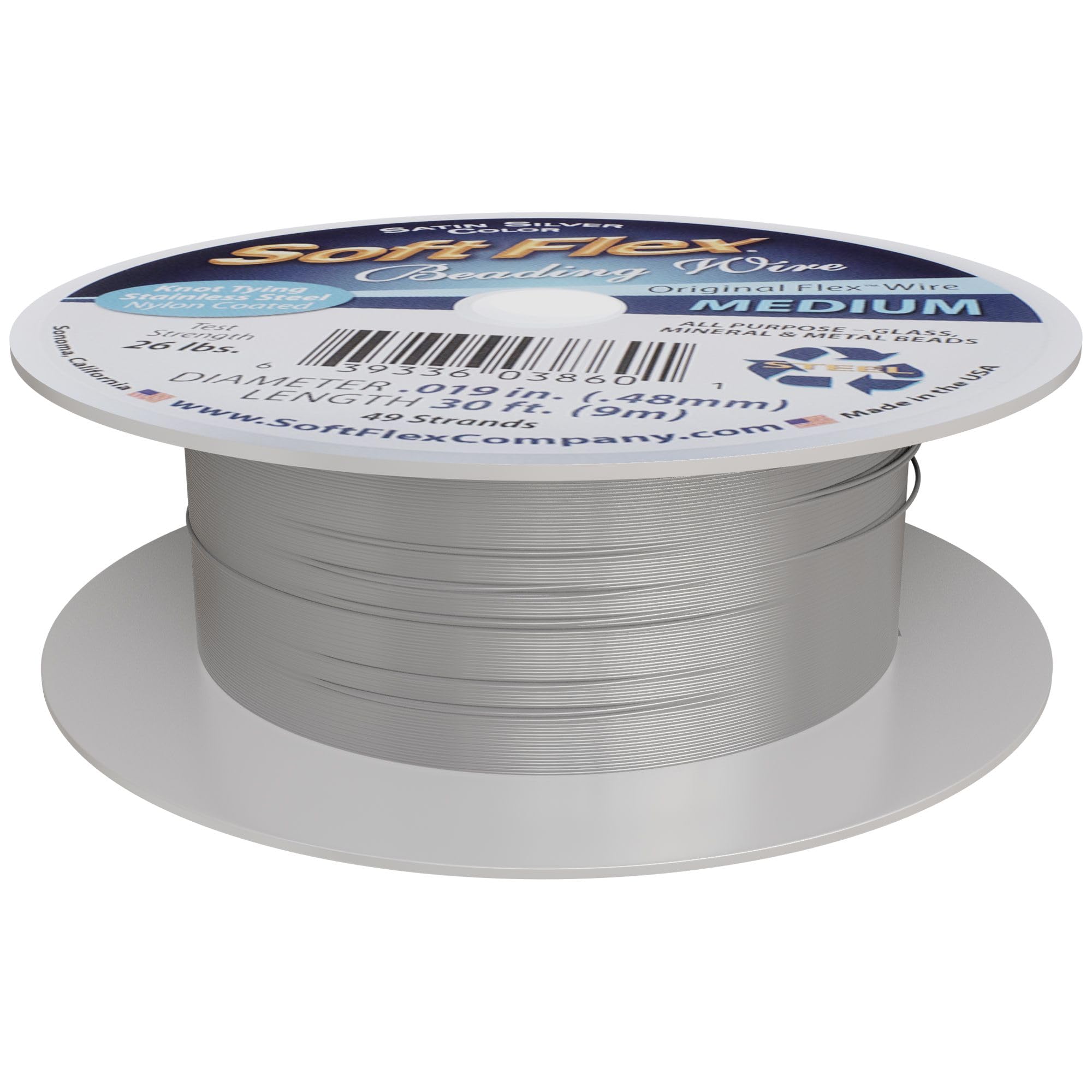 Soft Flex Wire 49-Strand .019" Diameter 30ft/Pkg-Satin Silver