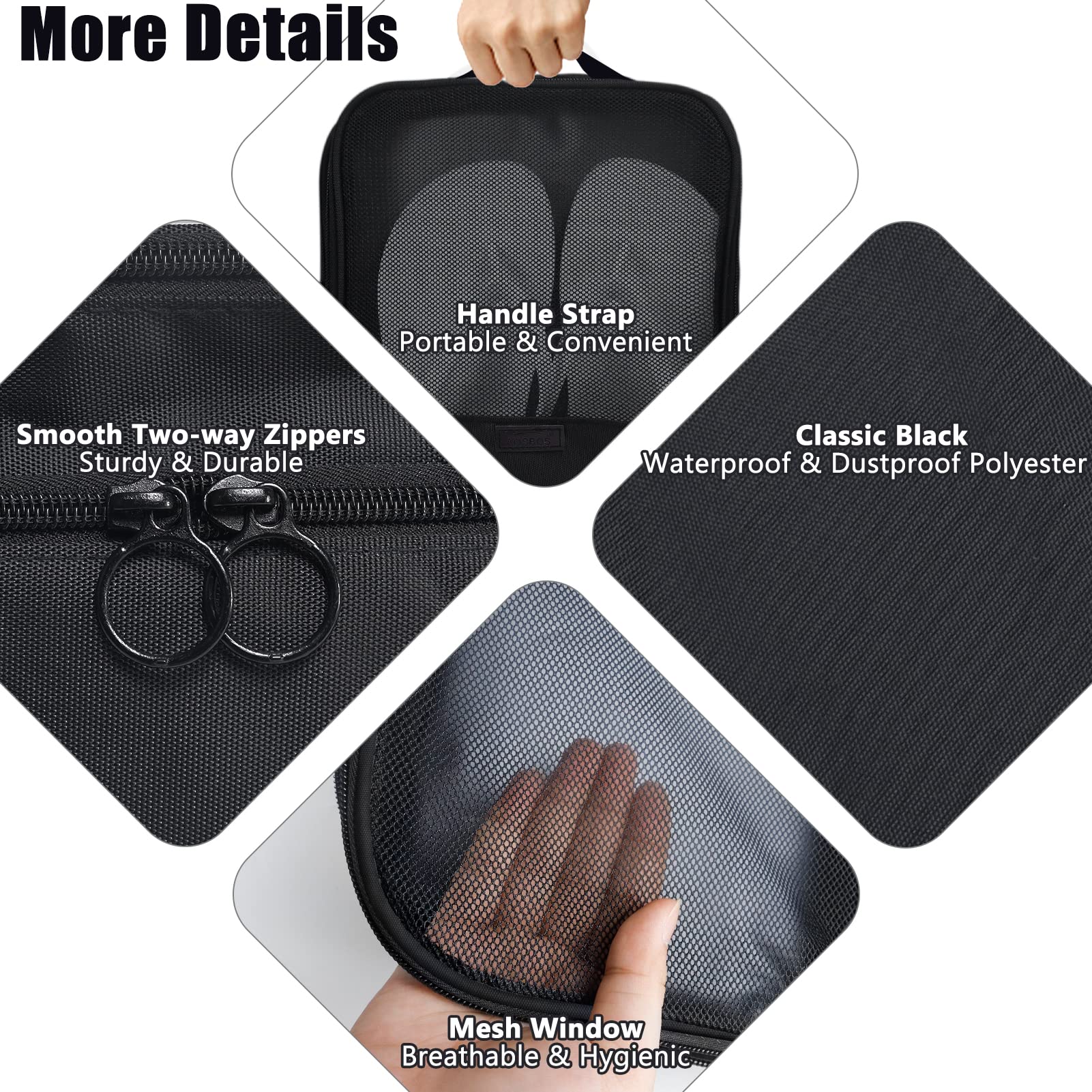 Aosbos 2 Layers Shoe Bags for Travel with Trolley Sleeve Portable Shoe Storage Pouch Shoe Packing Cubes with Structure, Black