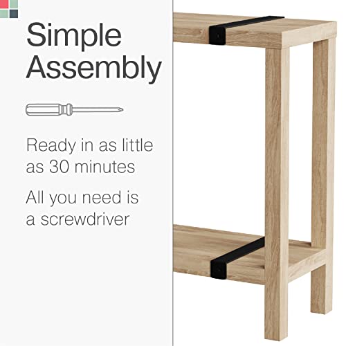 Modern Farmhouse Wood Entryway Table – Skinny Console Table with Storage – Entry Table with Metal Details – Narrow Sofa Table - Living Room Furniture – Modern Home Décor (White Washed Oak)