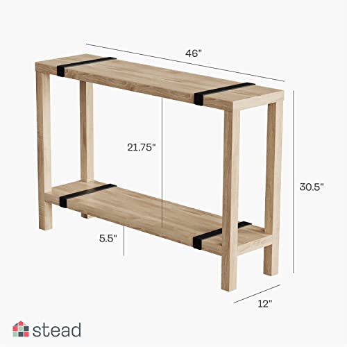 Modern Farmhouse Wood Entryway Table – Skinny Console Table with Storage – Entry Table with Metal Details – Narrow Sofa Table - Living Room Furniture – Modern Home Décor (White Washed Oak)