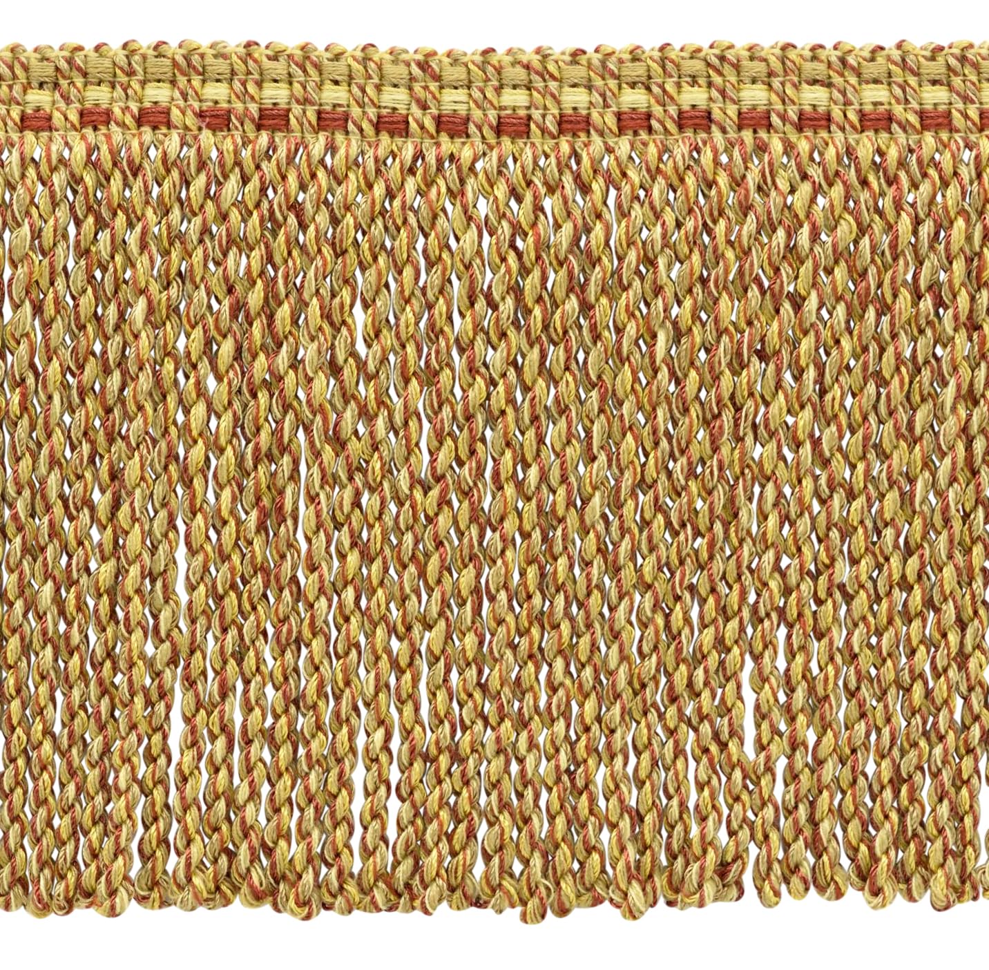 DÉCOPRO 6" (15cm) Beautiful Bullion Fringe Trim with Fancy Knitted Gimp Header, Veranda Collection # BFV6, Bisque Beige #VNT31 (Light Beige, Rust Red, Light Gold) 5 Yard Value Pack (15 ft/4.5m)