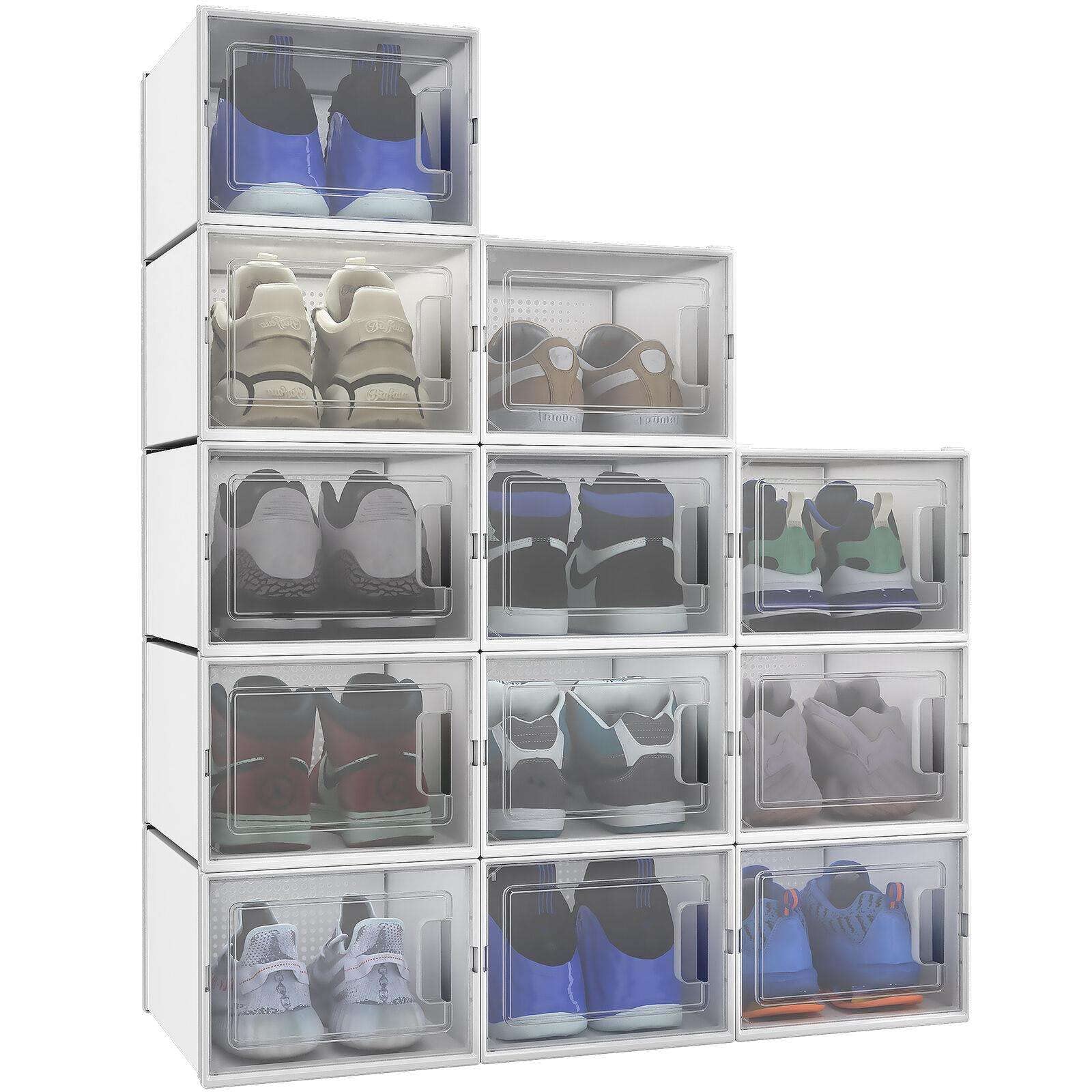 JTSQ 12Pcs Shoe Storage Box Stackable Plastic Sneaker Multi-Cube Organizer JTSQ Storage bins Shoe organizer Storage bins with lids Shoe storage Storage drawers Organizers and storage Shoe