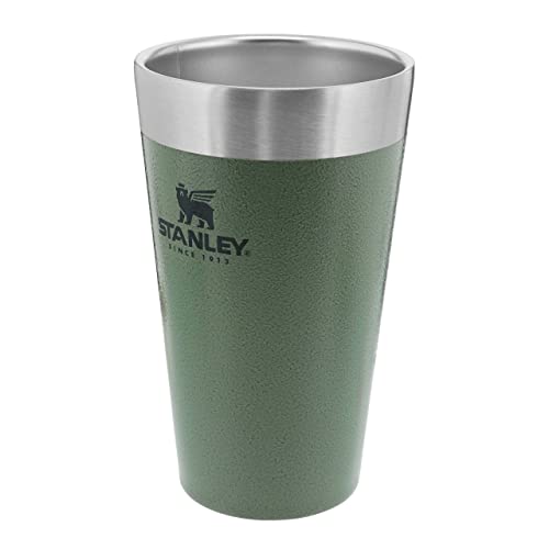 STANLEY Adventure Stacking Beer Pint 0.47L - Travel Mug Keeps Beer Cold For 4 Hours - Stainless Steel Beer Mug - Stacks Infinitely - Double Wall Vacuum Insulation - Dishwasher Safe - Hammertone Green