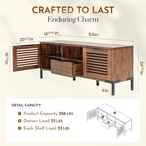 Bme Millie Solid Wood TV Stand for TVs up to 65 Inches, Modern Farmhouse TV Stand with Rustic Charm, TV Stands for Living Room, Chestnut