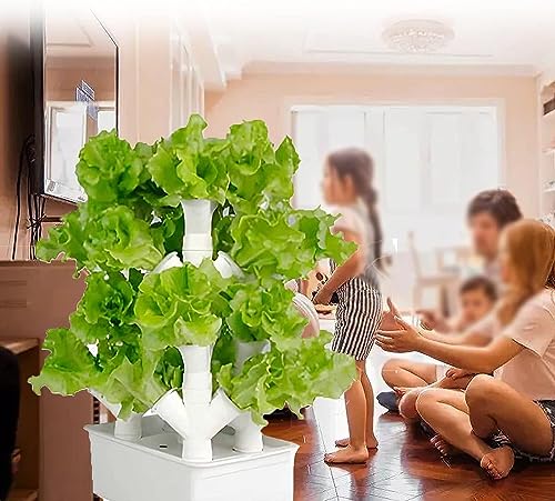 Tower Planting System 16/24/32 Holes Aquaponics Growing System Fruits and Vegetables Aeroponics Kit with Moisturizing Pump, Adapter, Mesh Pots(Size:4columns)