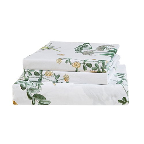 Vaulia Lightweight Microfiber Duvet Cover Set, Floral Print Pattern - King, White /Green Color 3-Piece Set ( 1 Duvet Cover 2 Pillow Shams )