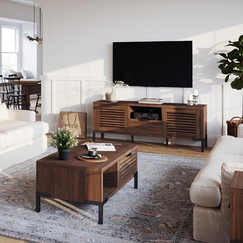 Bme Millie Solid Wood TV Stand for TVs up to 65 Inches, Modern Farmhouse TV Stand with Rustic Charm, TV Stands for Living Room, Chestnut