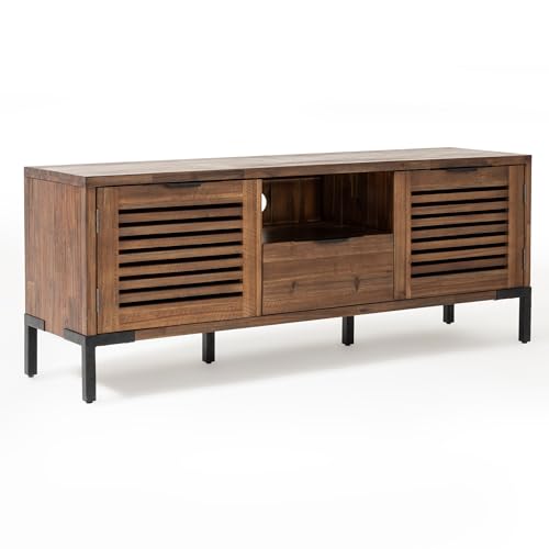 Bme Millie Solid Wood TV Stand for TVs up to 65 Inches, Modern Farmhouse TV Stand with Rustic Charm, TV Stands for Living Room, Chestnut