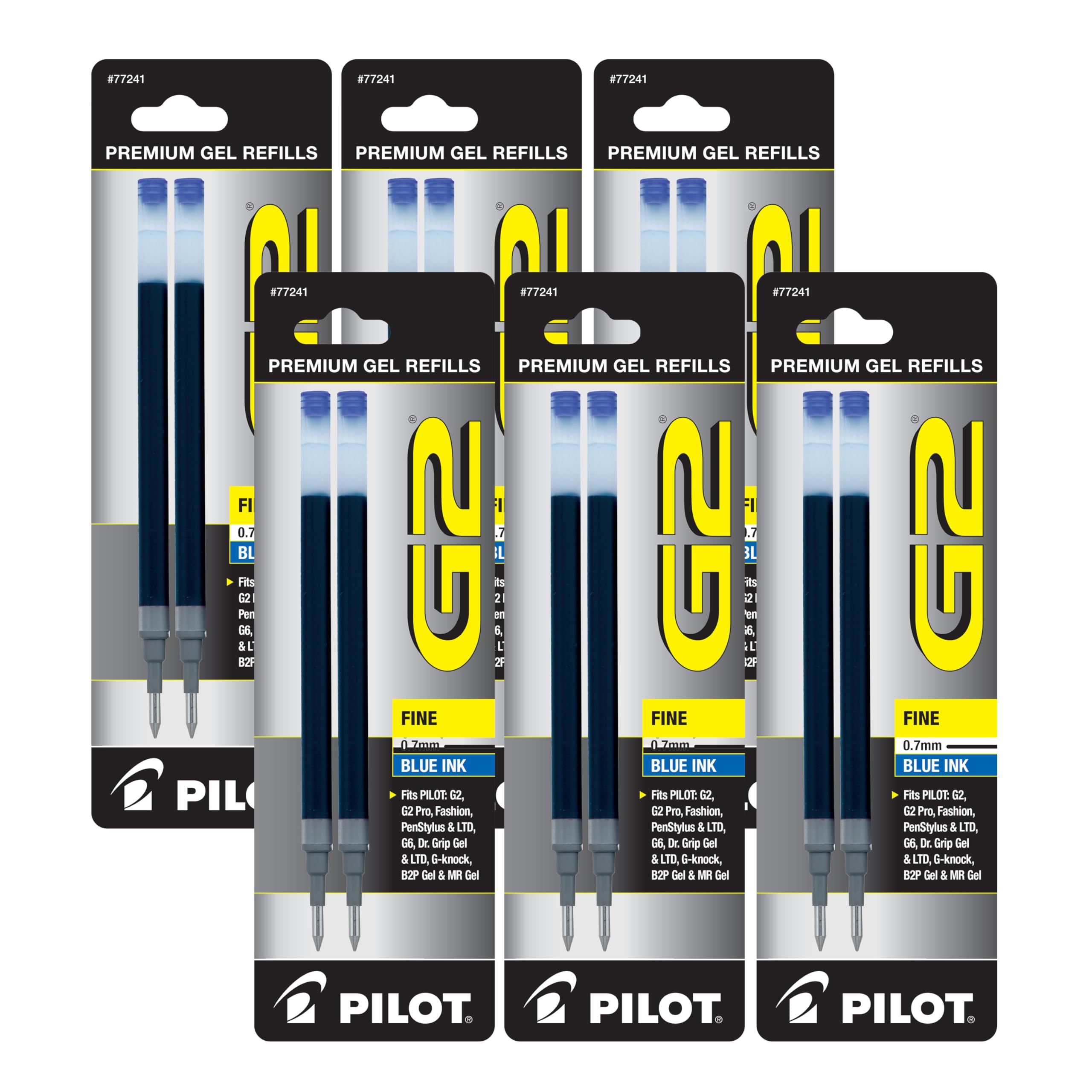 Value Pack of 6 - Pilot G2 Gel Ink Refill, 2-Pack for Rolling Ball Pens, Fine Point, Blue Ink (77241)