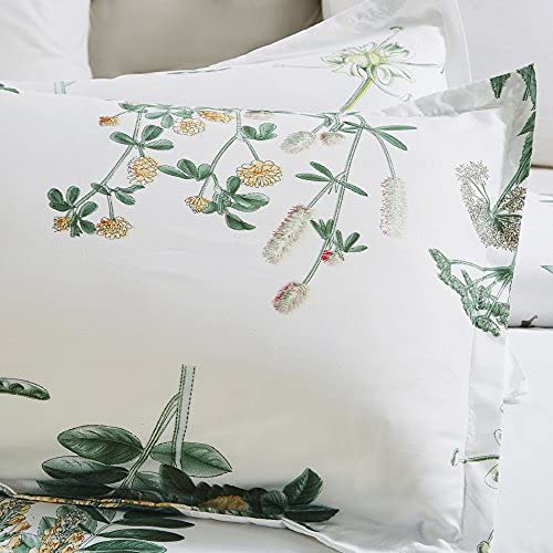Vaulia Lightweight Microfiber Duvet Cover Set, Floral Print Pattern - King, White /Green Color 3-Piece Set ( 1 Duvet Cover 2 Pillow Shams )
