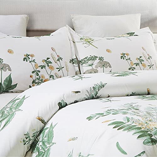 Vaulia Lightweight Microfiber Duvet Cover Set, Floral Print Pattern - King, White /Green Color 3-Piece Set ( 1 Duvet Cover 2 Pillow Shams )