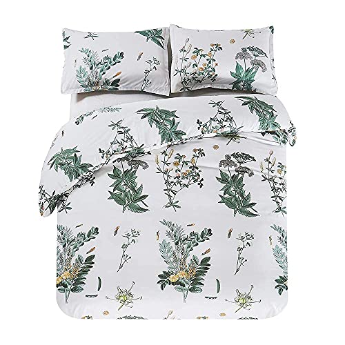 Vaulia Lightweight Microfiber Duvet Cover Set, Floral Print Pattern - King, White /Green Color 3-Piece Set ( 1 Duvet Cover 2 Pillow Shams )