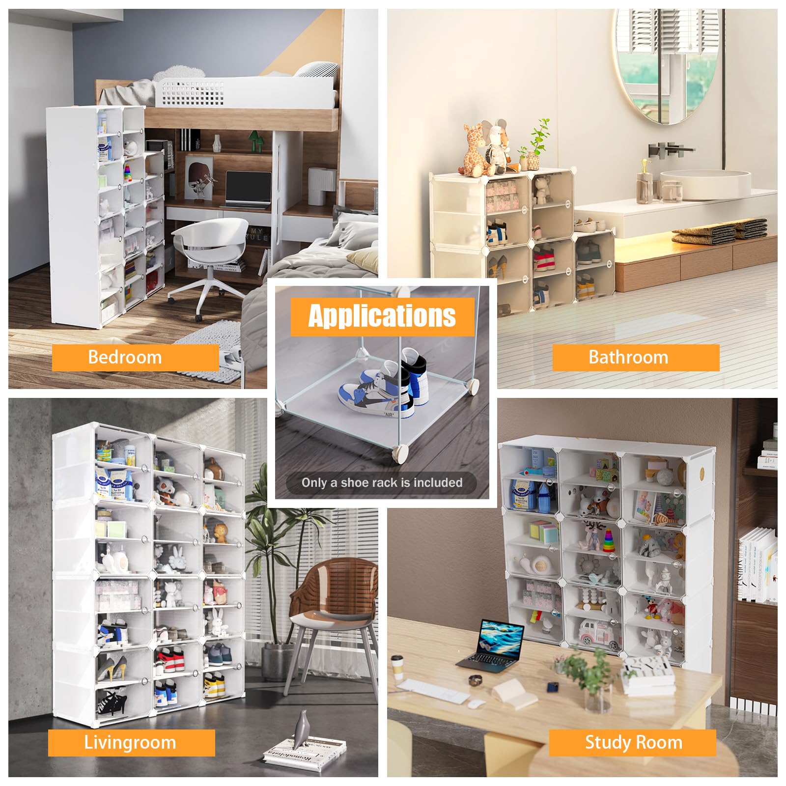 KONKENIE 12 Tiers Dust-proof Shoe Boxes 96 Pairs Modern Cube Storage Cabinet Rectangle Stackable Closet Shoe Box Storage Cabinet Organizer for DIY Home Bedroom Living Room Porch White (4 * 12)