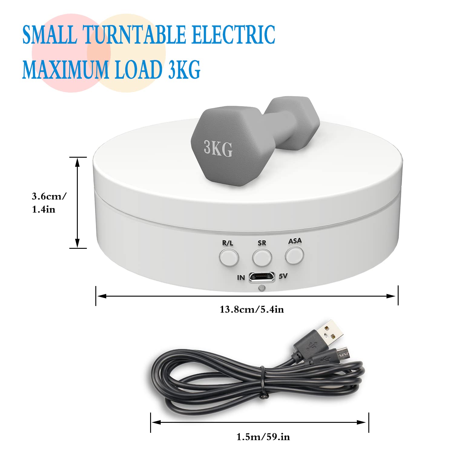 5.4 inch Electric Rotating Display Stand, 6.6 LbS 360 Degree Rotating Turntable Motorized Rotating Stand Display Table for Photography for Display Jewelry,Watch, 3D Models,Digital Product (White)