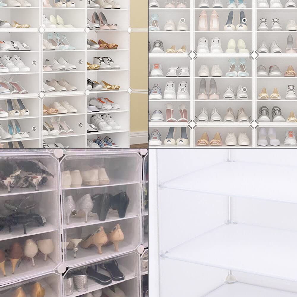 KONKENIE 12 Tiers Dust-proof Shoe Boxes 96 Pairs Modern Cube Storage Cabinet Rectangle Stackable Closet Shoe Box Storage Cabinet Organizer for DIY Home Bedroom Living Room Porch White (4 * 12)