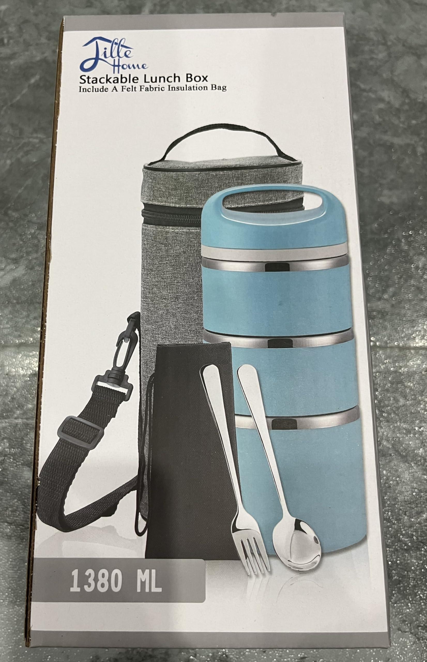 Lille Home Stackable Stainless Steel Thermal Compartment Lunch/Snack Box, 3-Tier Insulated Bento/Food Container with Upgraded Lunch Bag, Portable Cutlery Set and 3 Extra Silicone Seals, 43 OZ, Gray