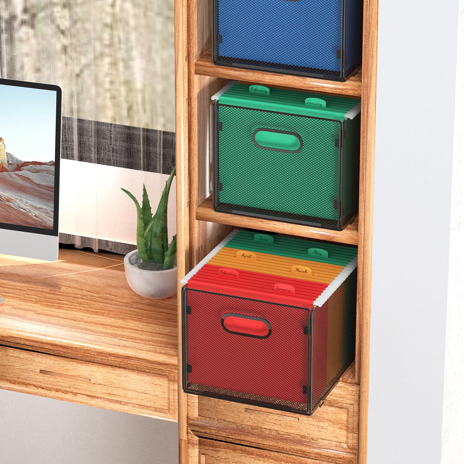 Samstar File Folder Box, Mesh Hanging File Organizer File Crate Folder Bin Holder Storage Box, Letter Size, Black