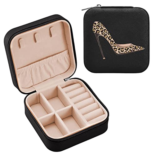 susiyo Travel Jewelry Box Women Shoes Leopard PU Leather Jewelry case Small Portable Jewelry Organizer Box for Rings Earrings Necklaces Bracelets(Black)