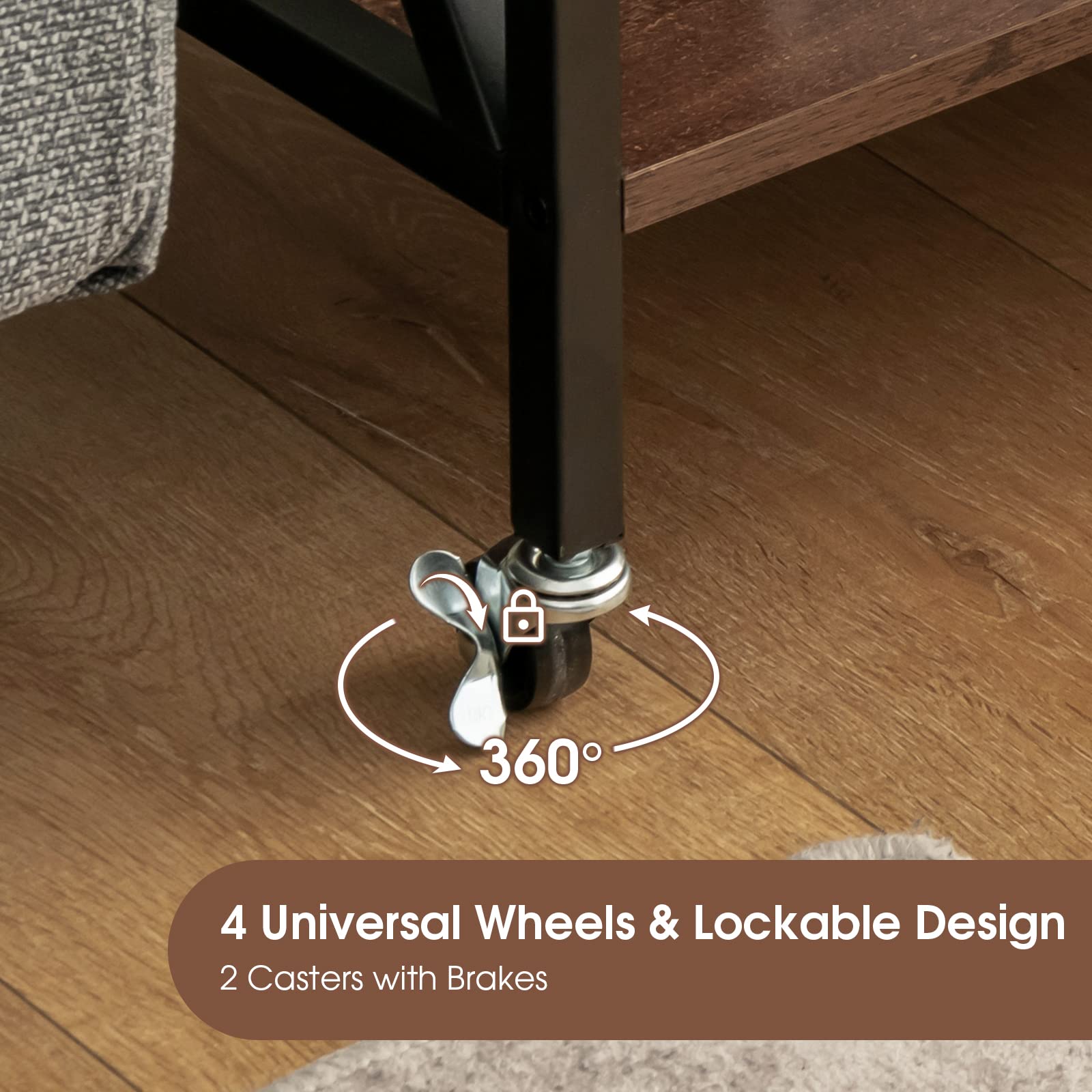 Giantex Record Player Stand, Vinyl Record Storage Table w/ 3 M-Shaped Dividers & 4 Rolling Wheels, Turntable Stand Holds Up to 250 Albums for Living Room, Office, Rustic Brown
