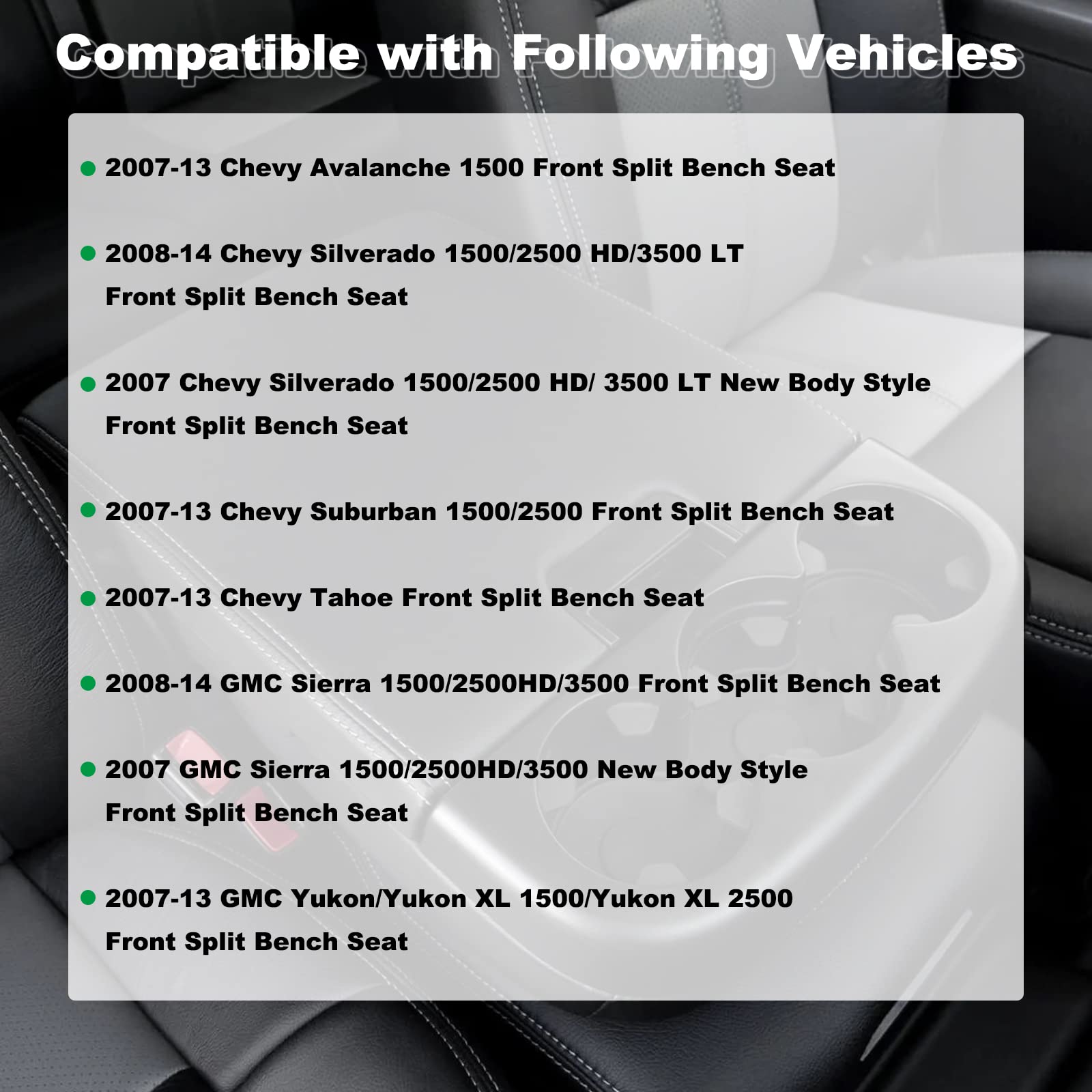 NHILES Center Console Lid Kit with Latch Compatible with 2007-2013 Chevy Tahoe/Avalanche/ 2008-2014 Silverado/GMC Yukon(XL)/Sierra 1500/2500/3500 center console cover replace #20864151(Black)