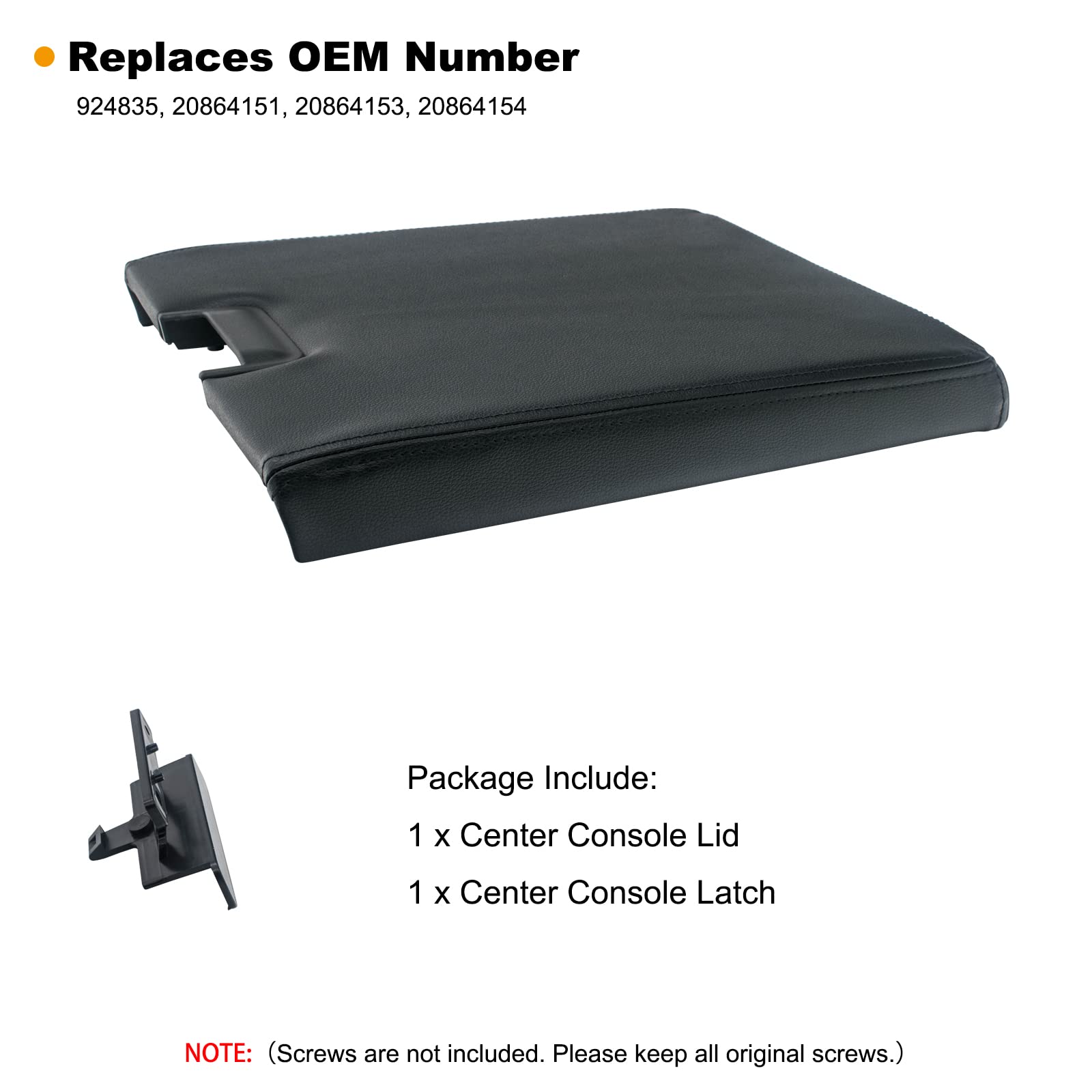 NHILES Center Console Lid Kit with Latch Compatible with 2007-2013 Chevy Tahoe/Avalanche/ 2008-2014 Silverado/GMC Yukon(XL)/Sierra 1500/2500/3500 center console cover replace #20864151(Black)