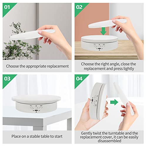 ZLMONDEE 3 in 1 Motorized Turntable Lazy Suan Rotating Display Stand with 5.74/7.08/8.66 inch Replacement Cover,360 Degree for Cake Photography Products and Video Show Load 22lbs (White)